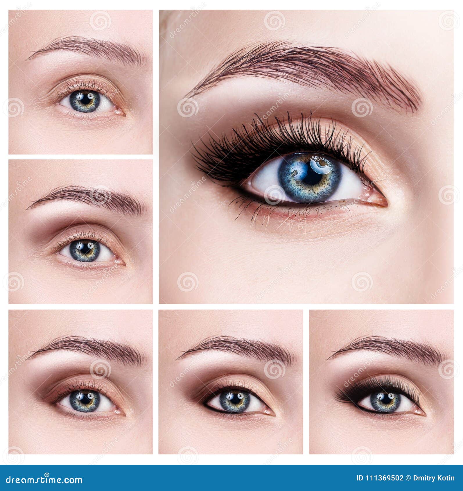 Collage of Female Eyes with Makeup Steps. Stock Photo - Image of bright ...