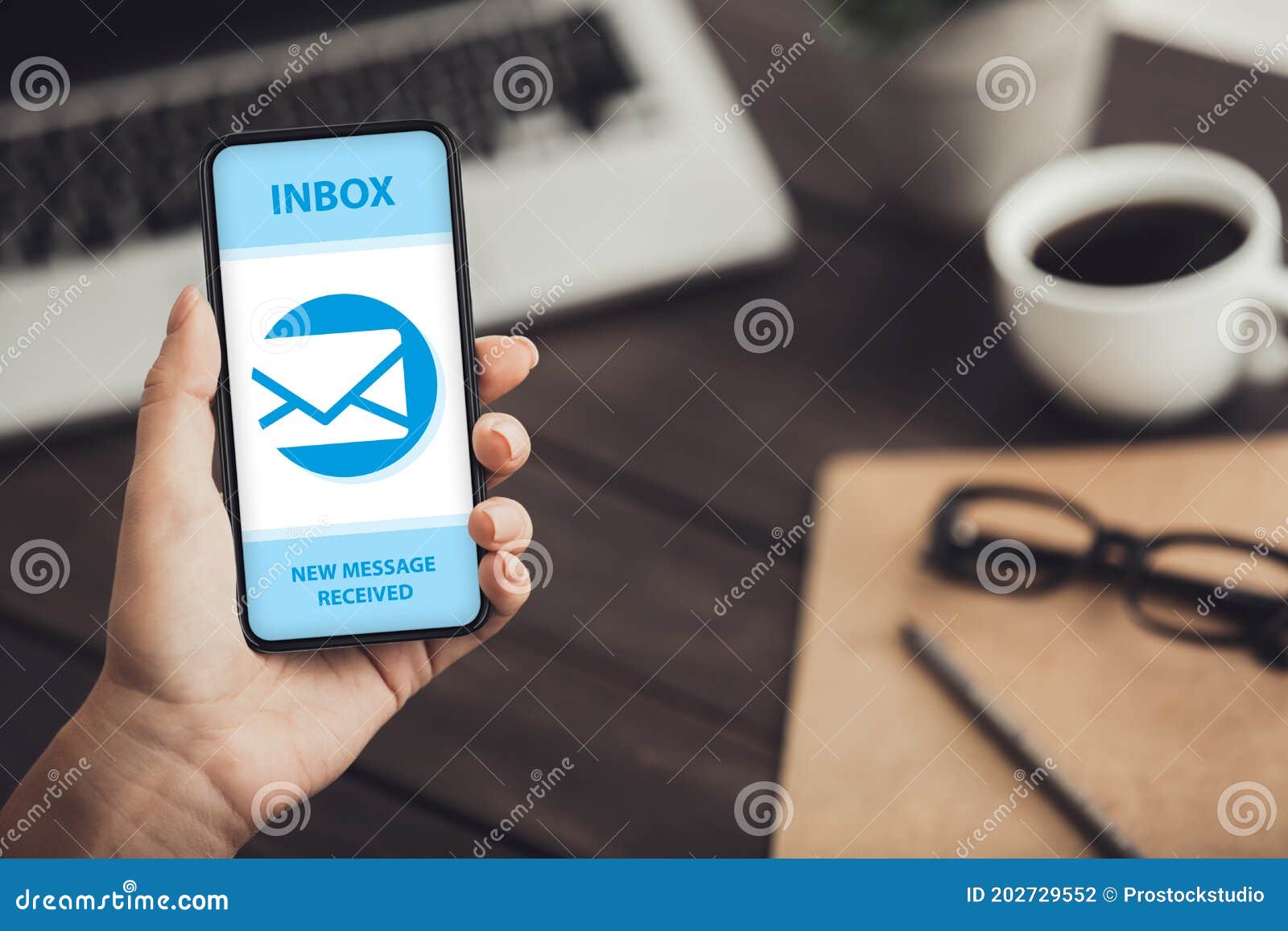 Collage with Female Hand Showing Cellphone with Mail Envelope and New ...