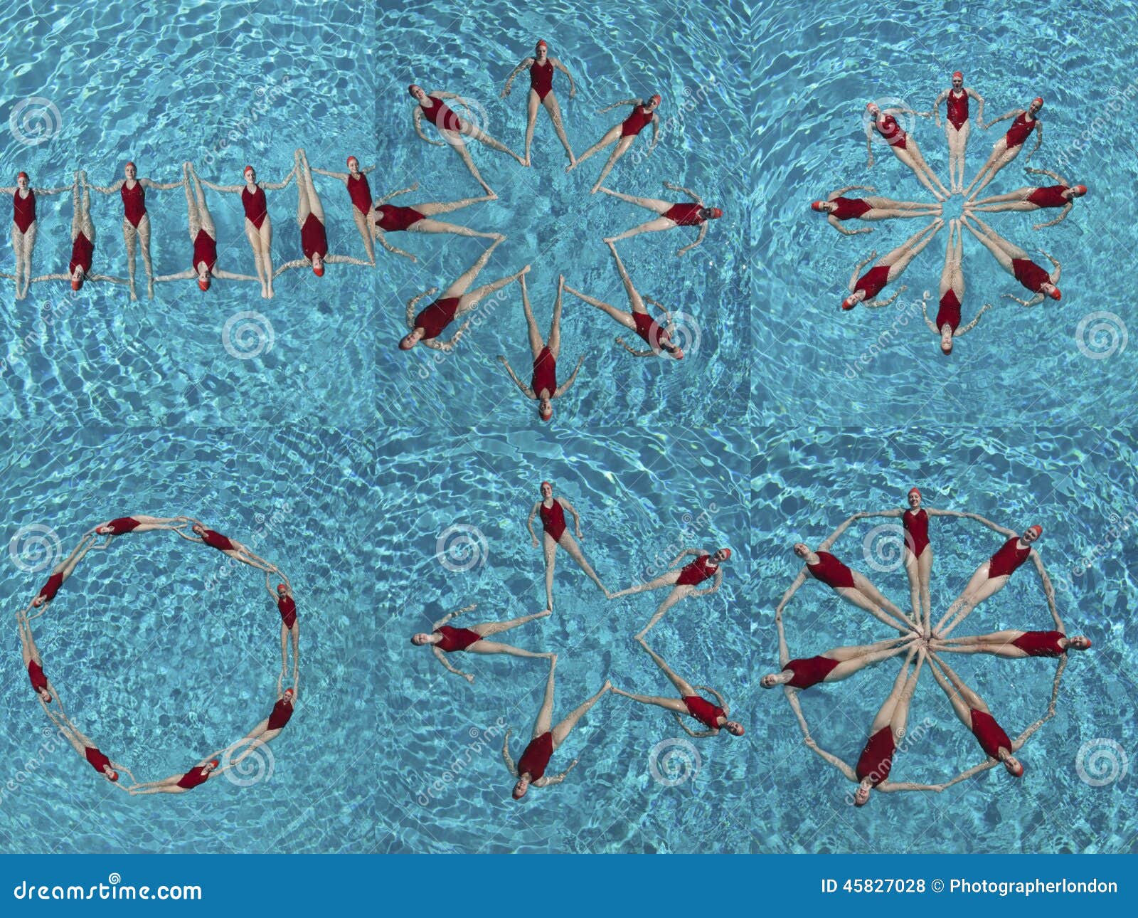 Collage Of Female Synchronized Swimmers Forming Various Shape In ... Collage Of Female Synchronized Swimmers Forming Various Shape In ...