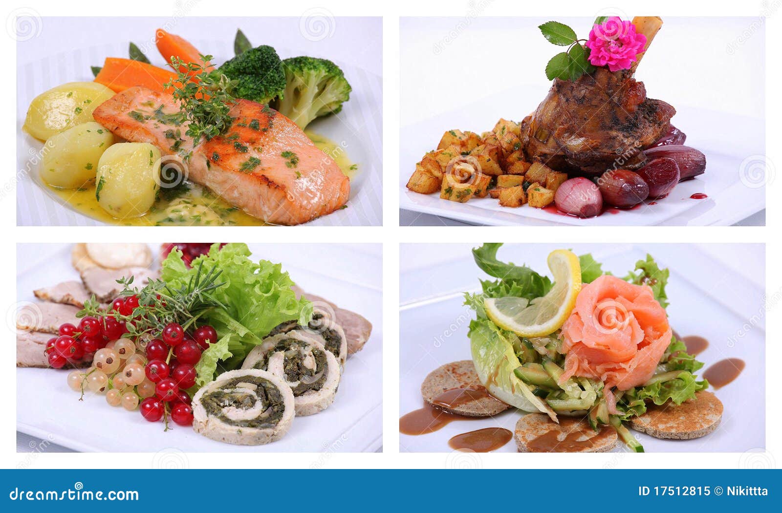 Collage of a Fine Dining Meal Stock Image - Image of broccoli, fish ...