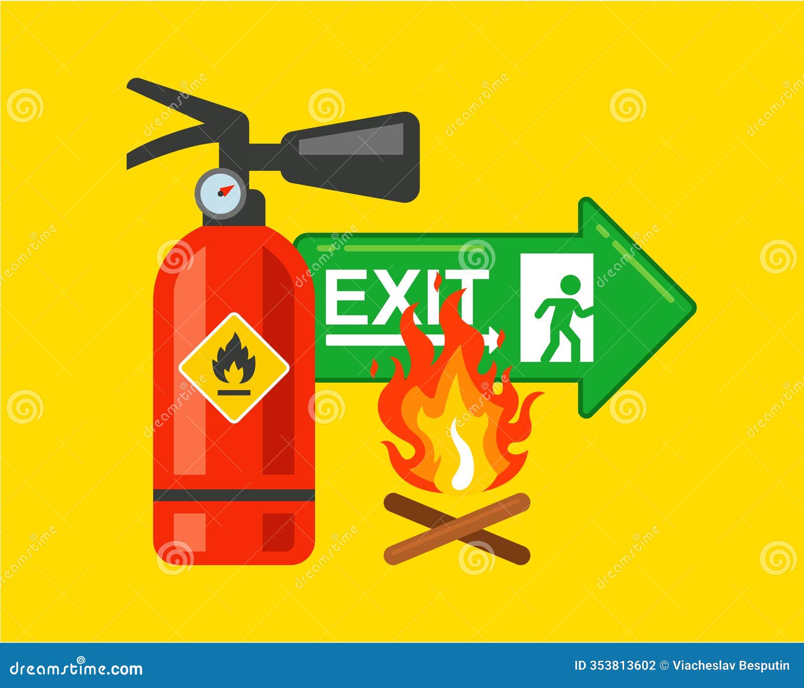 Collage Fire Safety. Fire Protection Stock Illustration - Illustration ...