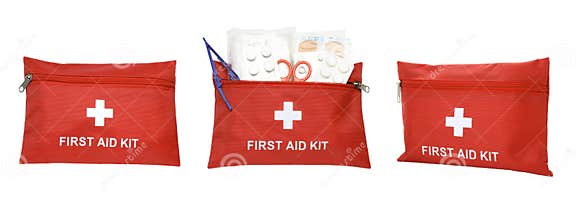 Collage with First Aid Kit on White Background Stock Image - Image of ...