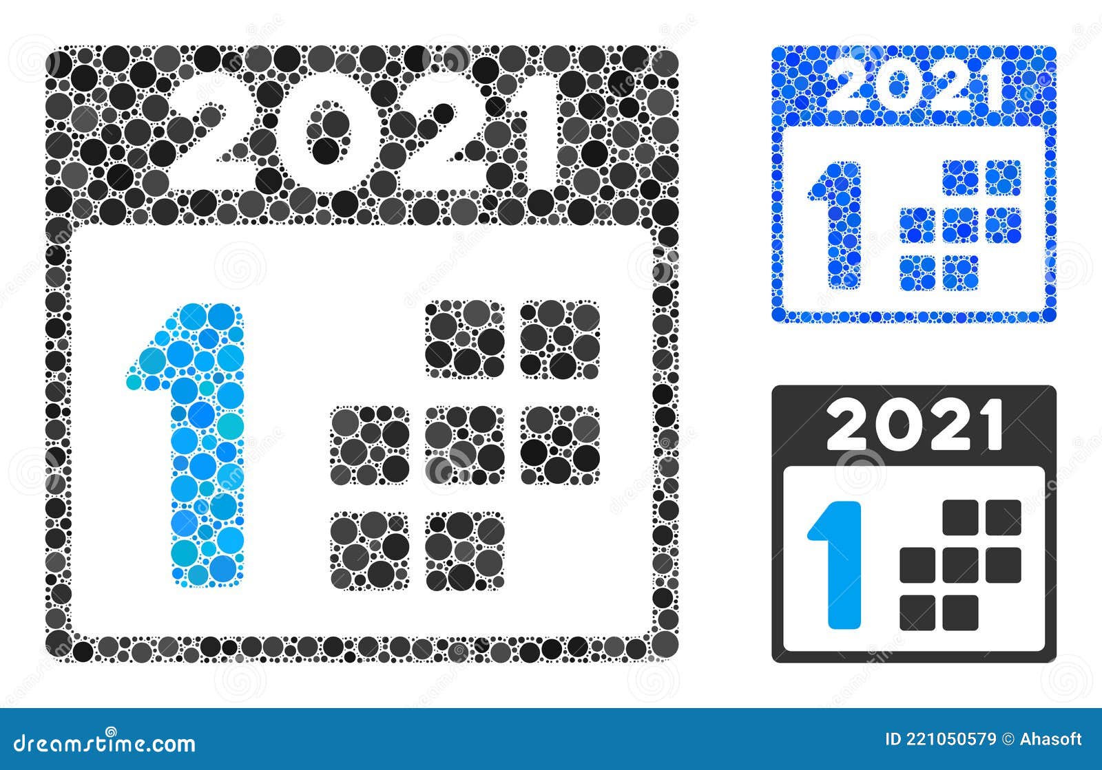 Round Dot 2021 First Day Icon Collage Stock Illustration - Illustration ...