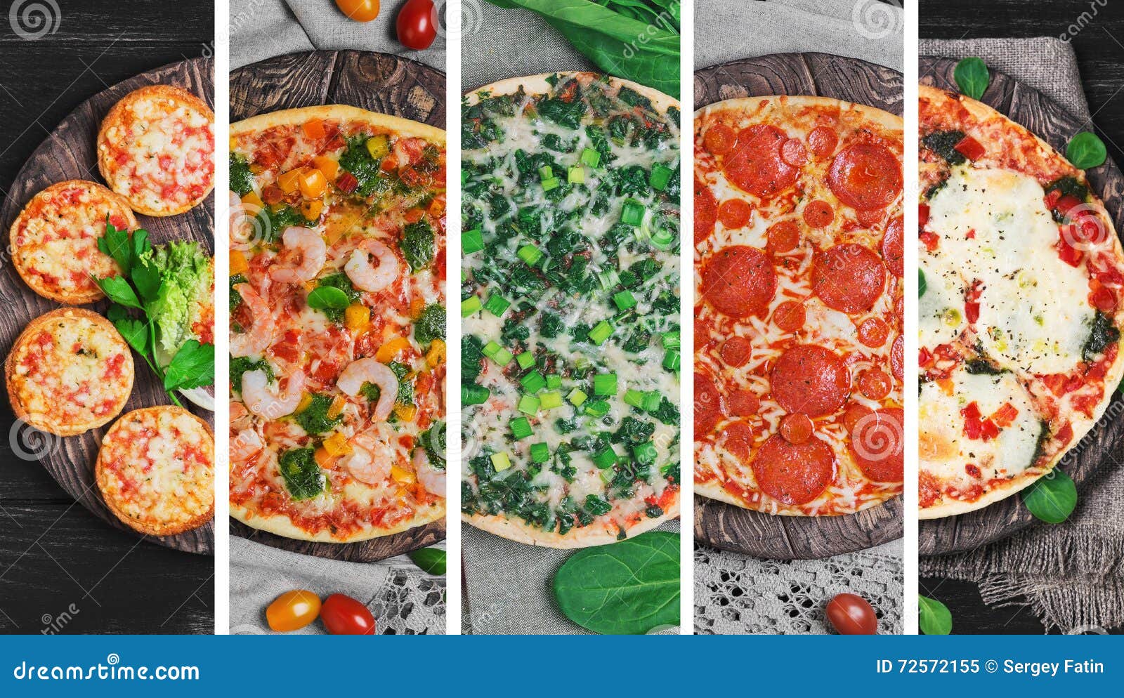 Collage With Five Different Types Of Pizza Stock Image | CartoonDealer ...