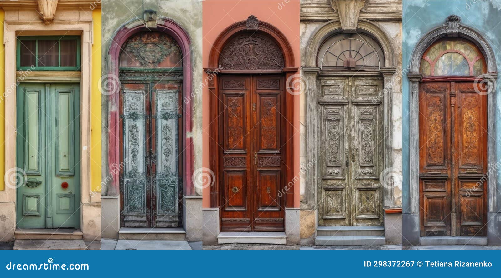 Collage of Five Vintage Front Doors To Houses and Homes Stock ...