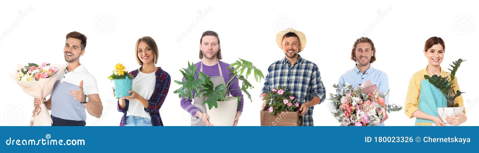 Collage of Florists with Plants on Background. Banner Design Stock ...