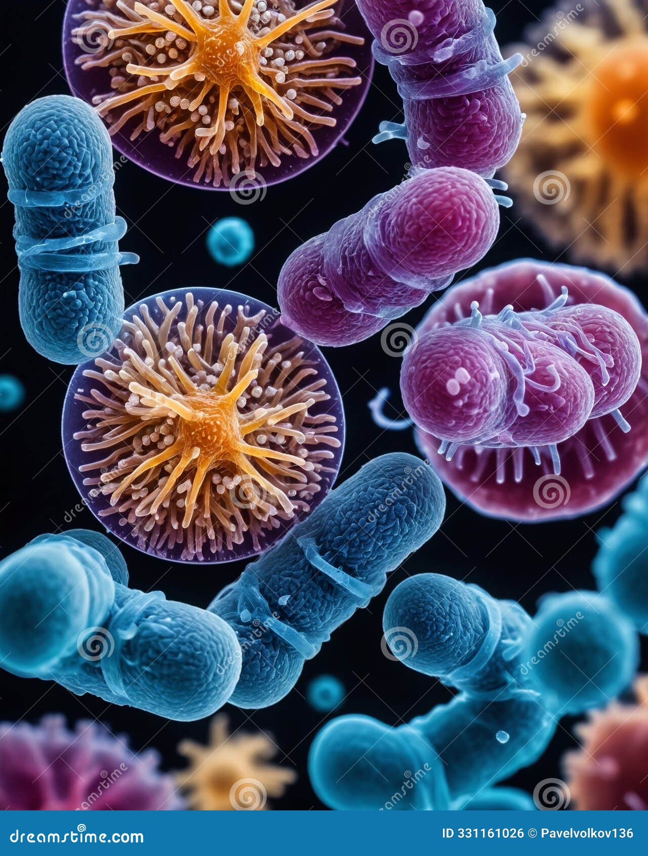 Collage of Flu COVID-19 Virus Cells in Blood Under the Microscope ...