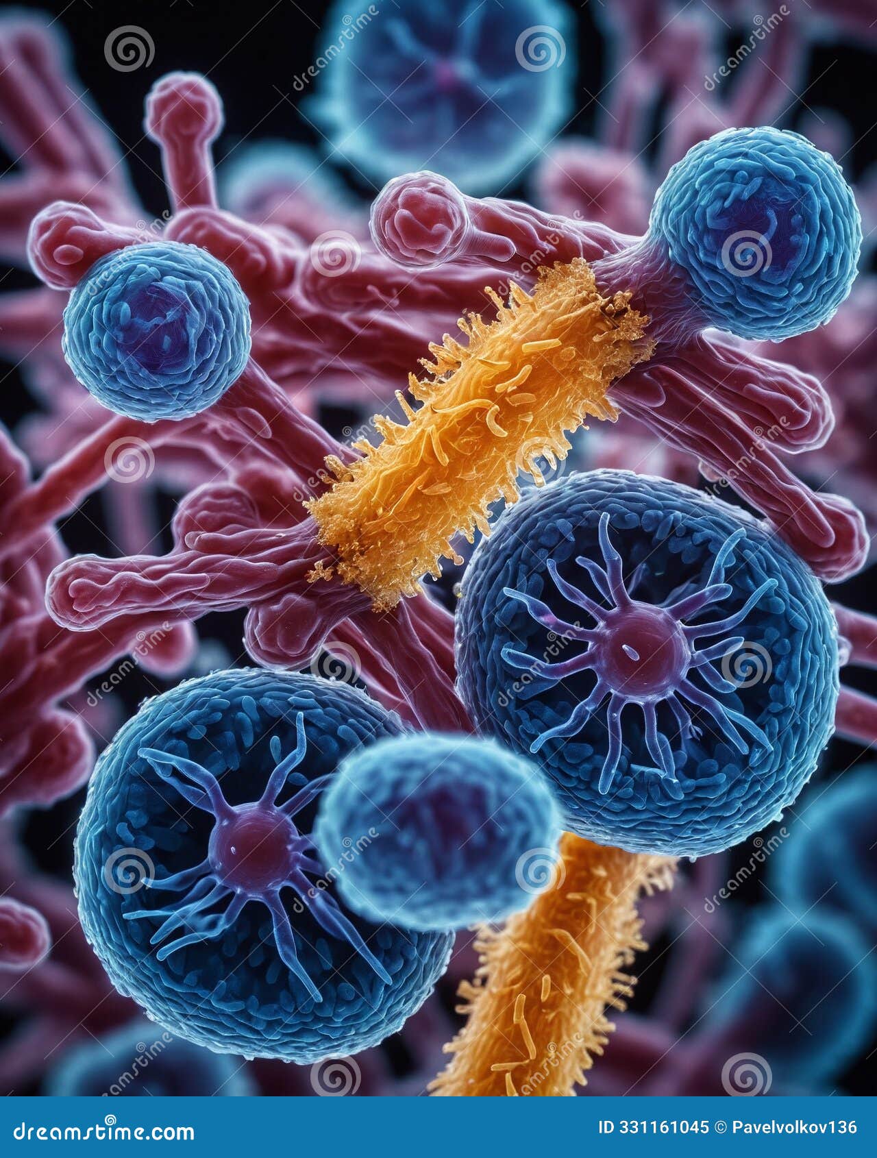 Collage of Flu COVID-19 Virus Cells in Blood Under the Microscope ...