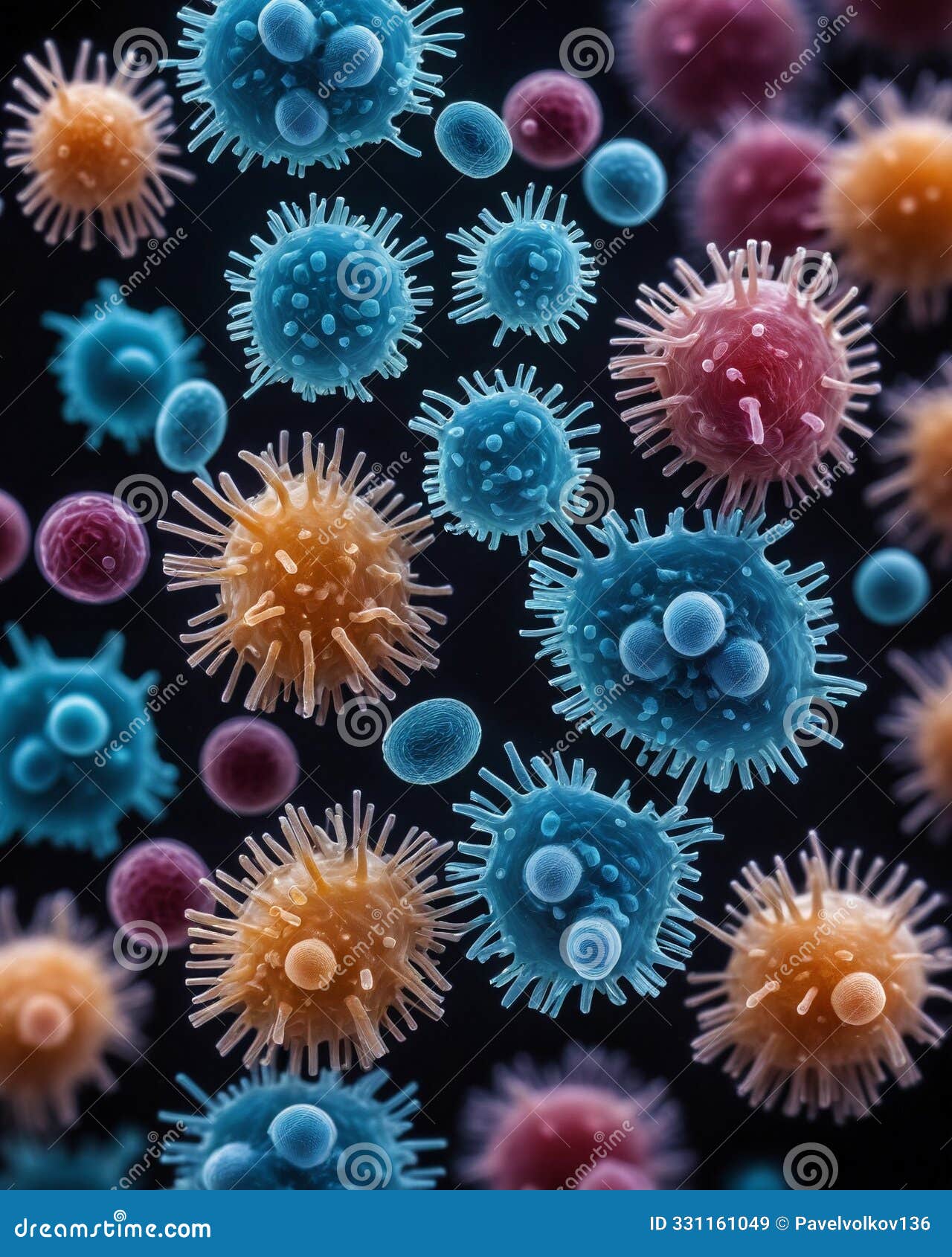 Collage of Flu COVID-19 Virus Cells in Blood Under the Microscope ...