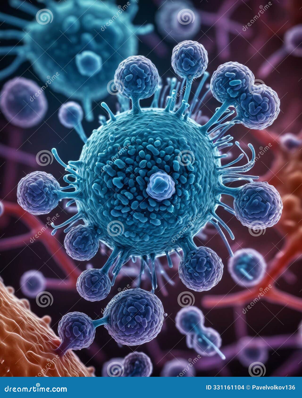 Collage of Flu COVID-19 Virus Cells in Blood Under the Microscope ...