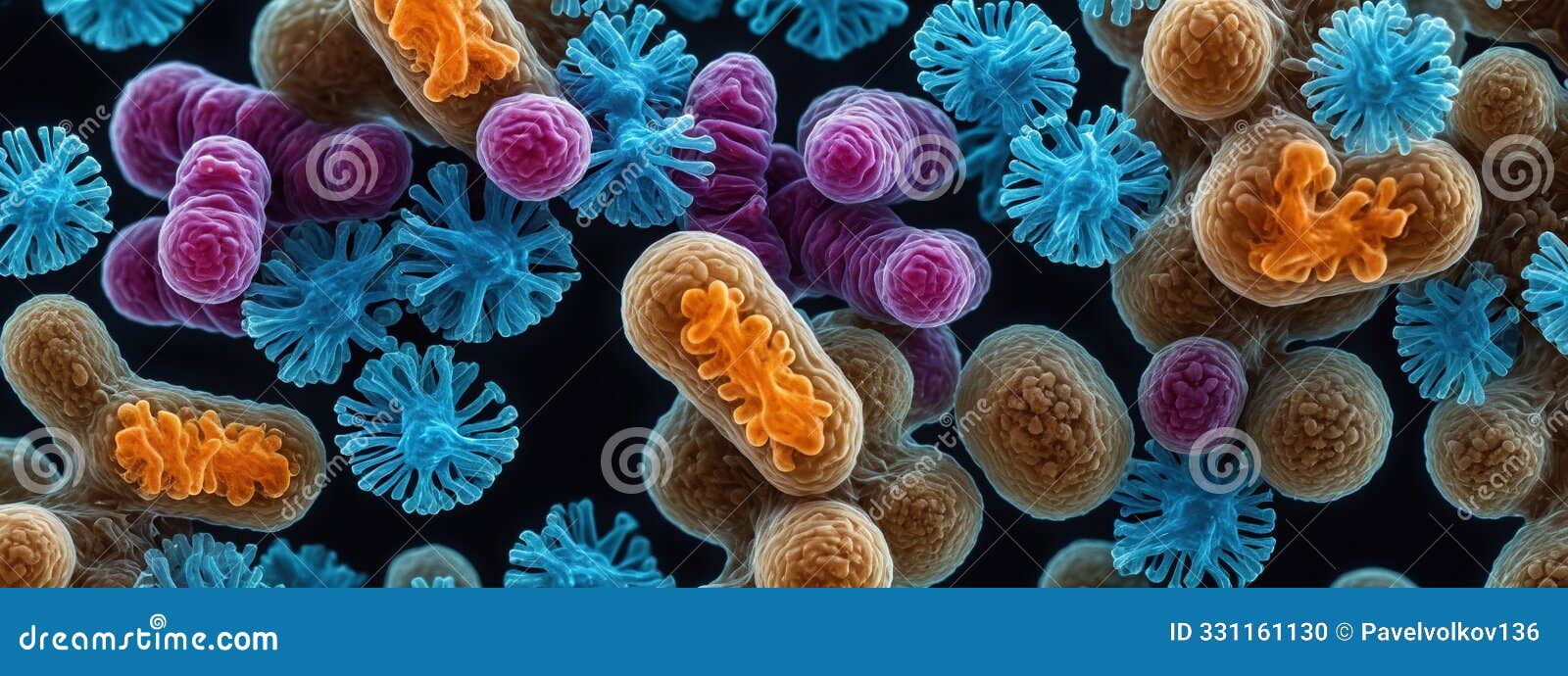 Collage Of Flu COVID-19 Virus Cells In Blood Under The Microscope ...