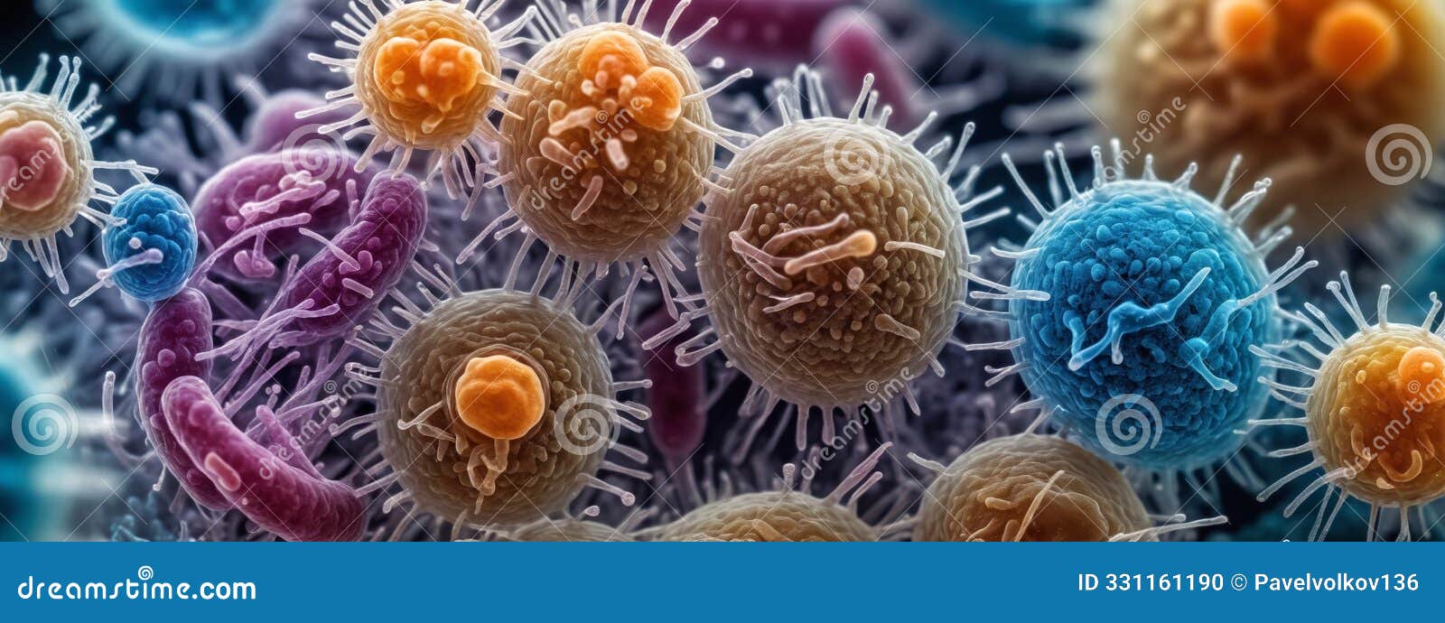 Collage of Flu COVID-19 Virus Cells in Blood Under the Microscope ...