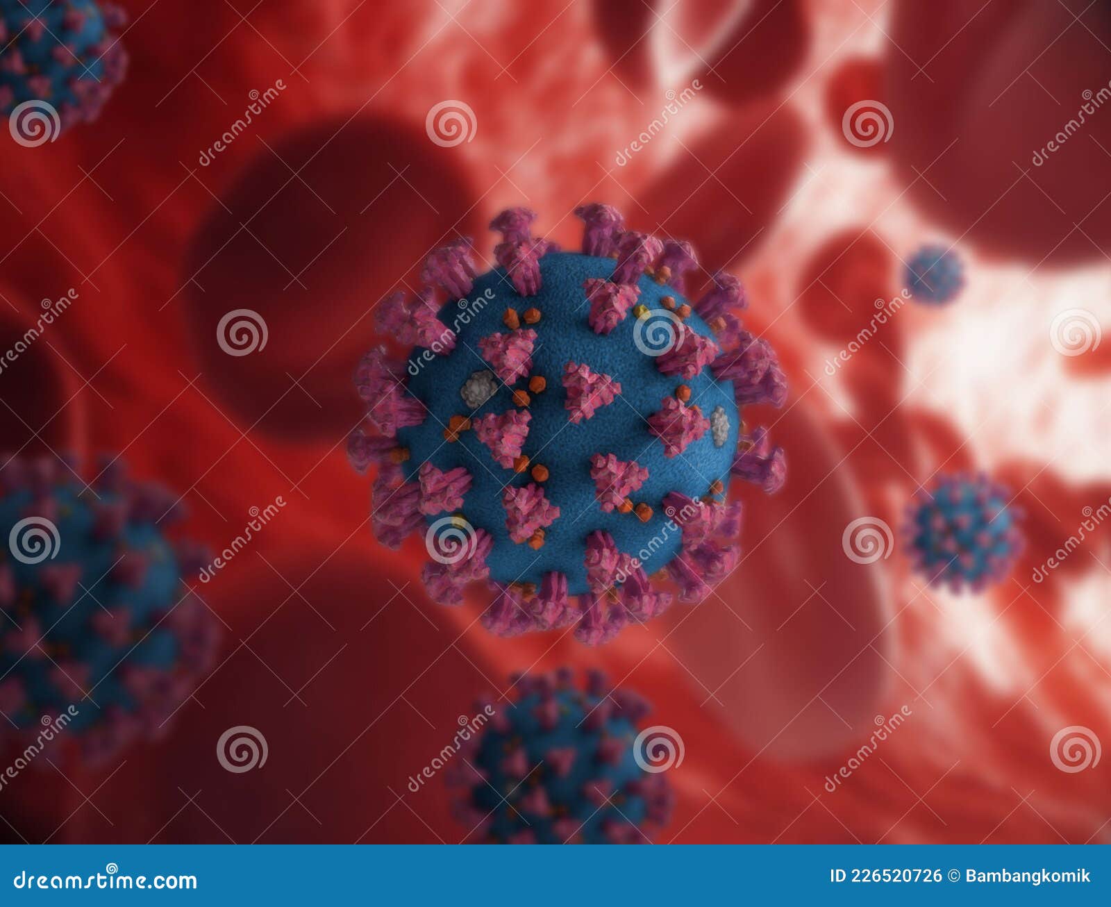 A Collage of Flu COVID-19 Virus Cells Inside Blood Vessel Stock ...