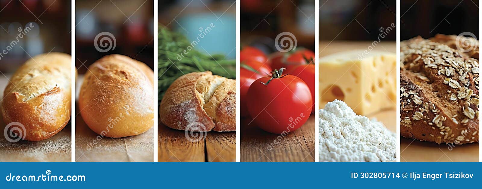 Collage of Food Products Divided by White Vertical Lines, Bright White ...