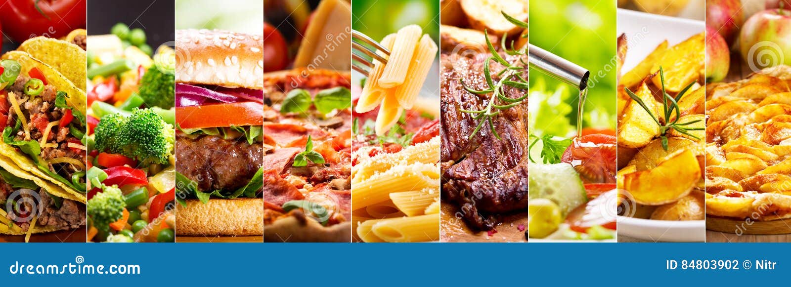 Food Collage Panorama, Design Template. Various Tasty Dishes, Including ...