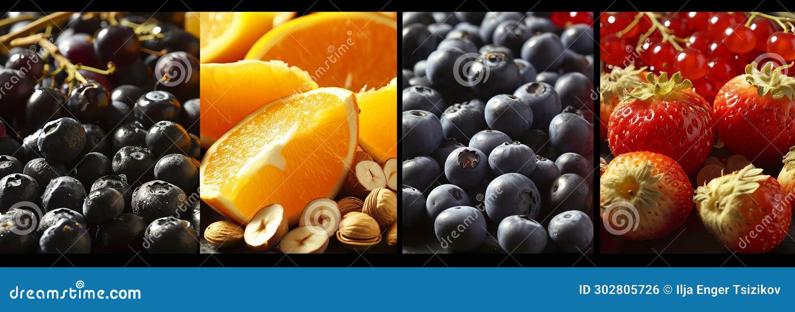 Collage of Food Products with White Vertical Lines Divided into 7 ...