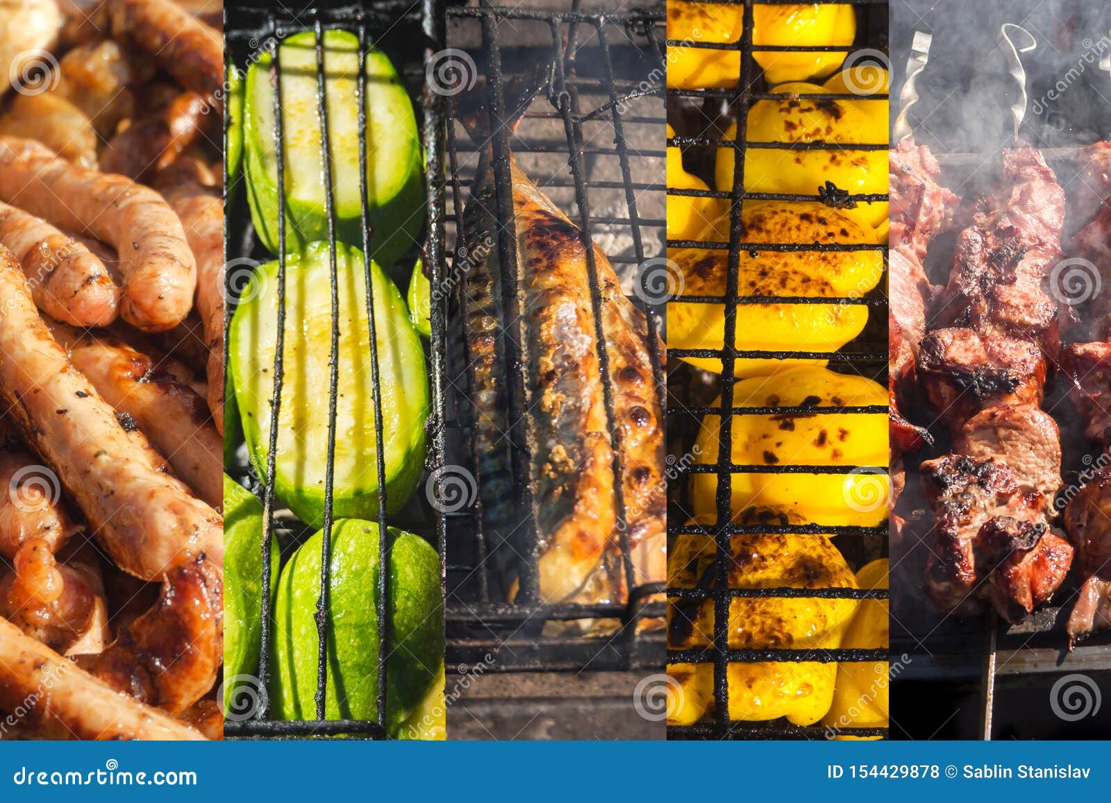 Collage in the Form of Vertical Stripes Showing Barbecue Dishes Stock ...