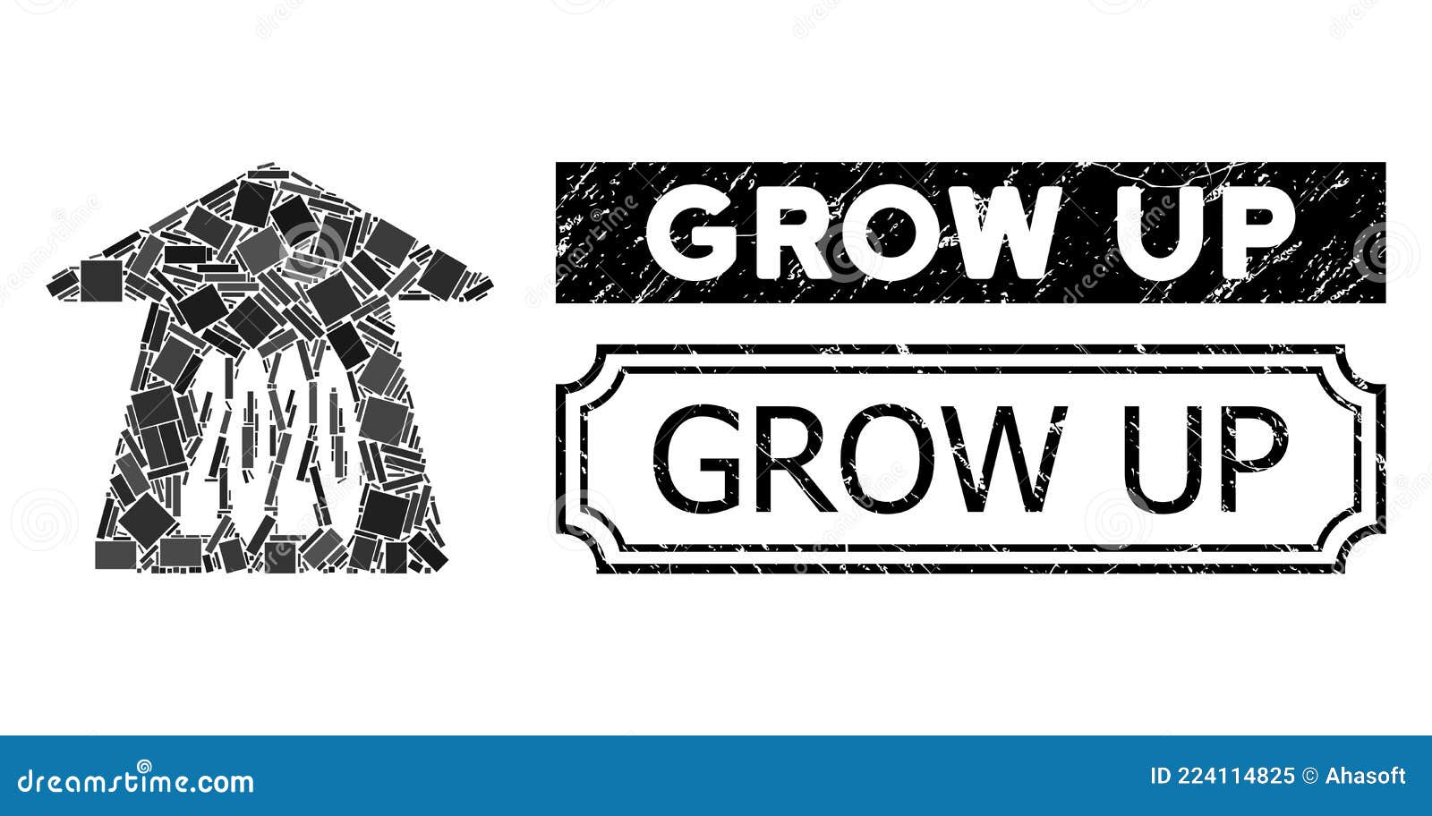 Grow Up Grunge Rubber Stamp with Notches and 2020 Forward Arrow Mosaic ...