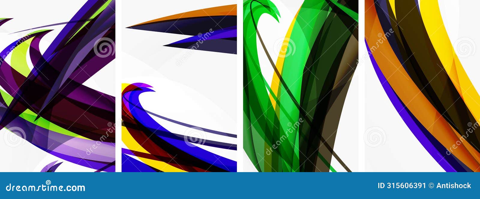 A Collage of Four Different Colored Swirls on a White Background Stock ...