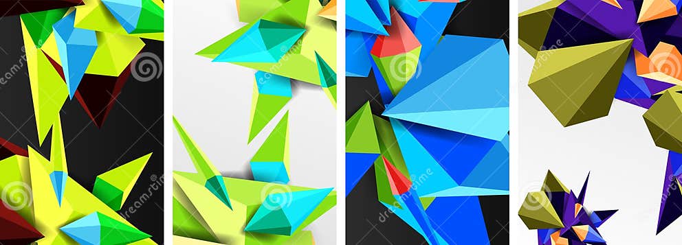 A Collage of Four Different Colored Triangles on a White Background ...