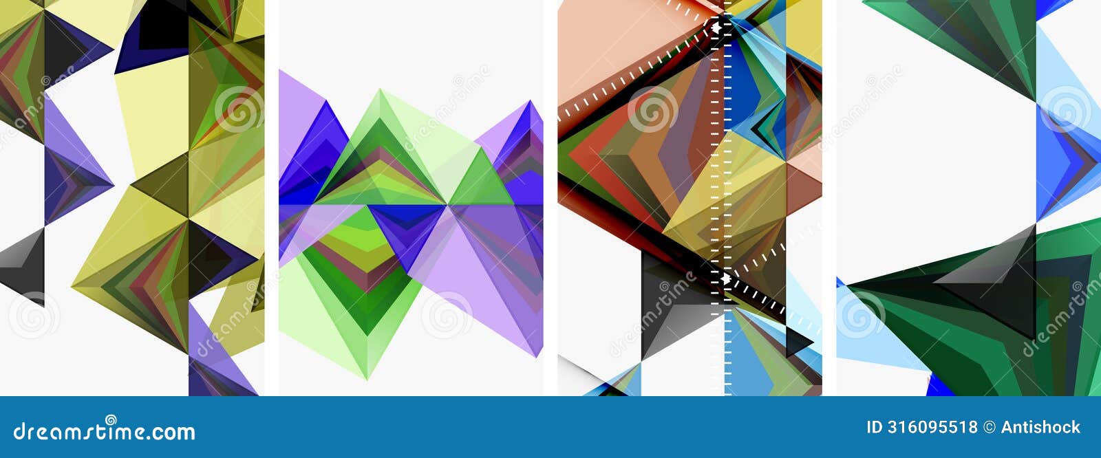 A Collage of Four Different Colored Triangles on a White Background ...