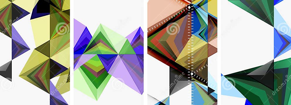 A Collage of Four Different Colored Triangles on a White Background ...
