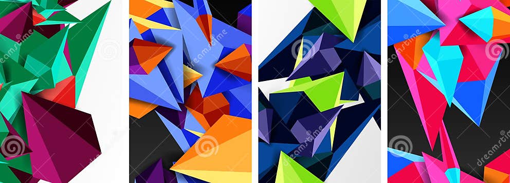 A Collage of Four Different Colored Triangles on a White Background ...