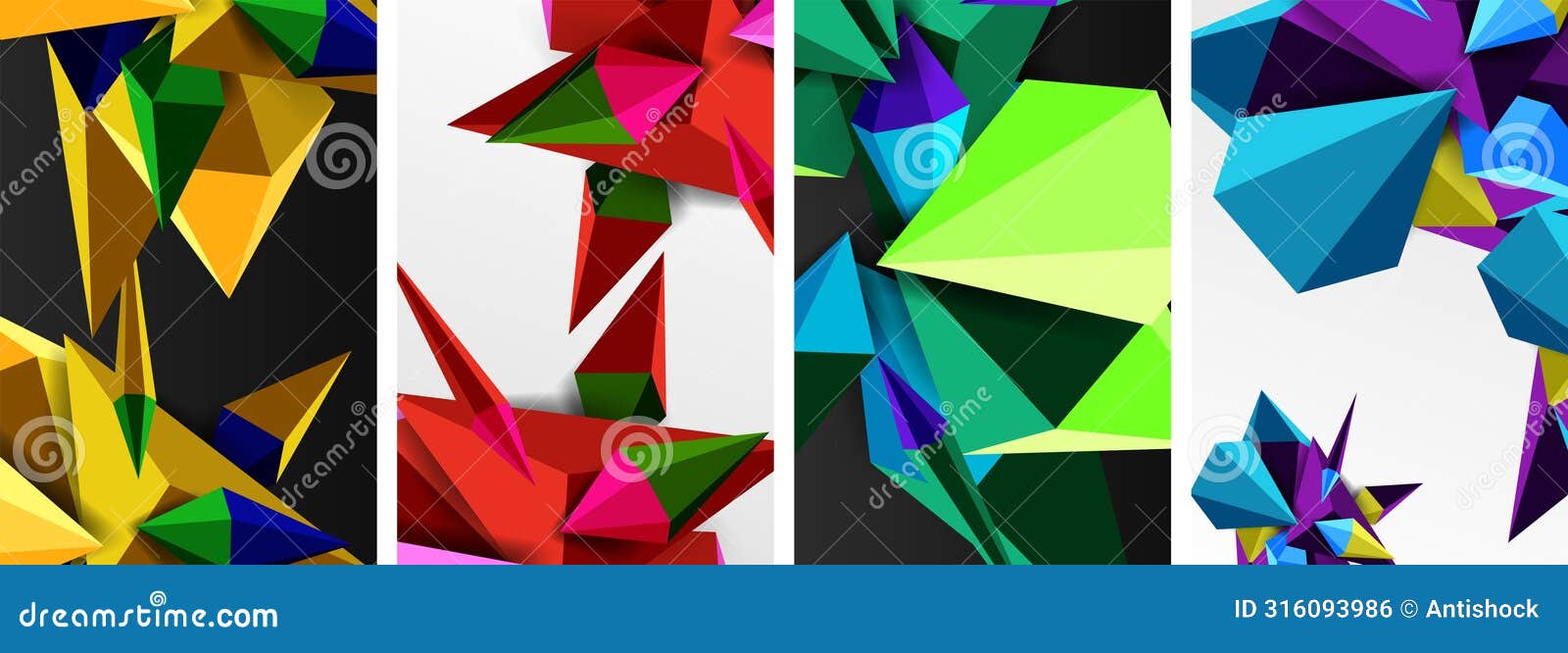 A Collage of Four Different Colored Triangles on a White Background ...
