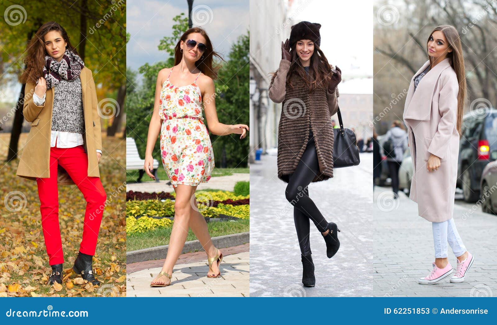 Collage of Four Different Models in Fashionable Clothes for the Stock ...