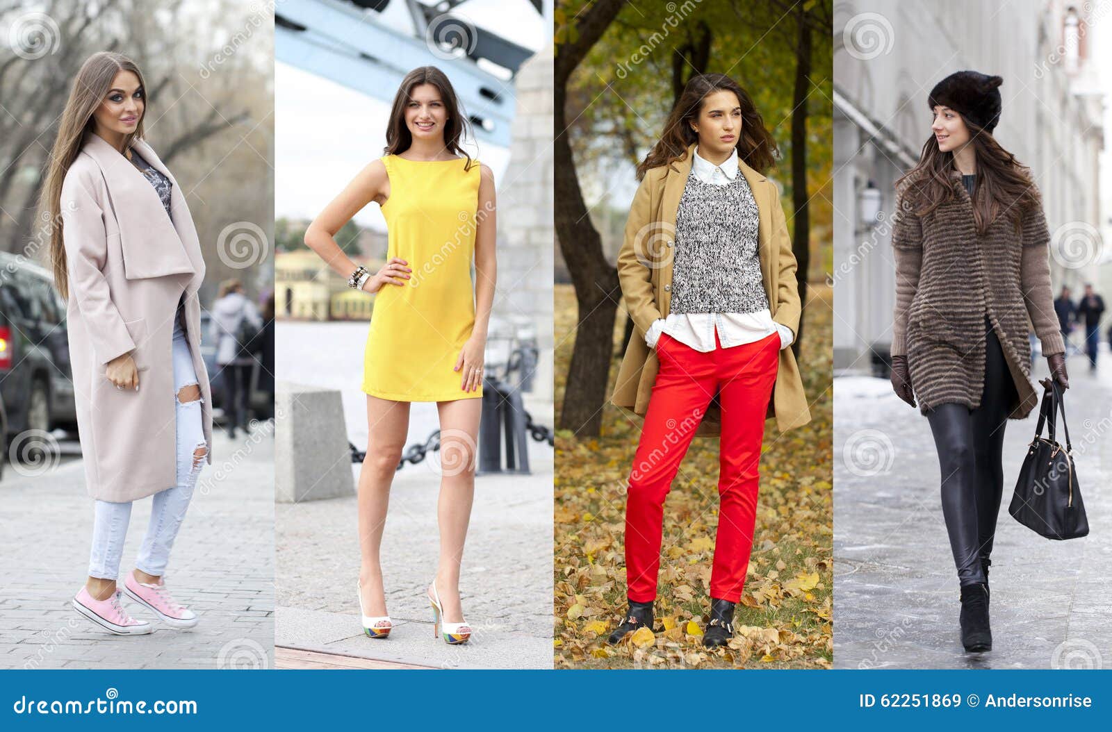 Collage of Four Different Models in Fashionable Clothes for the Stock ...