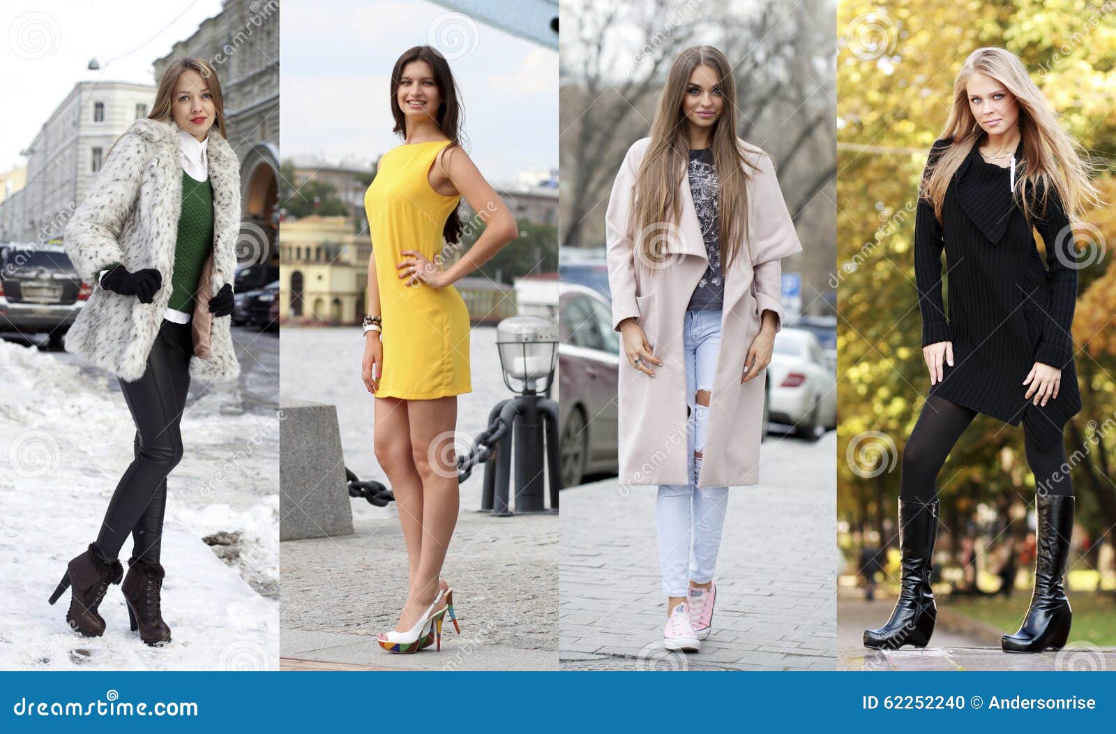Collage of Four Different Models in Fashionable Clothes for the Stock ...