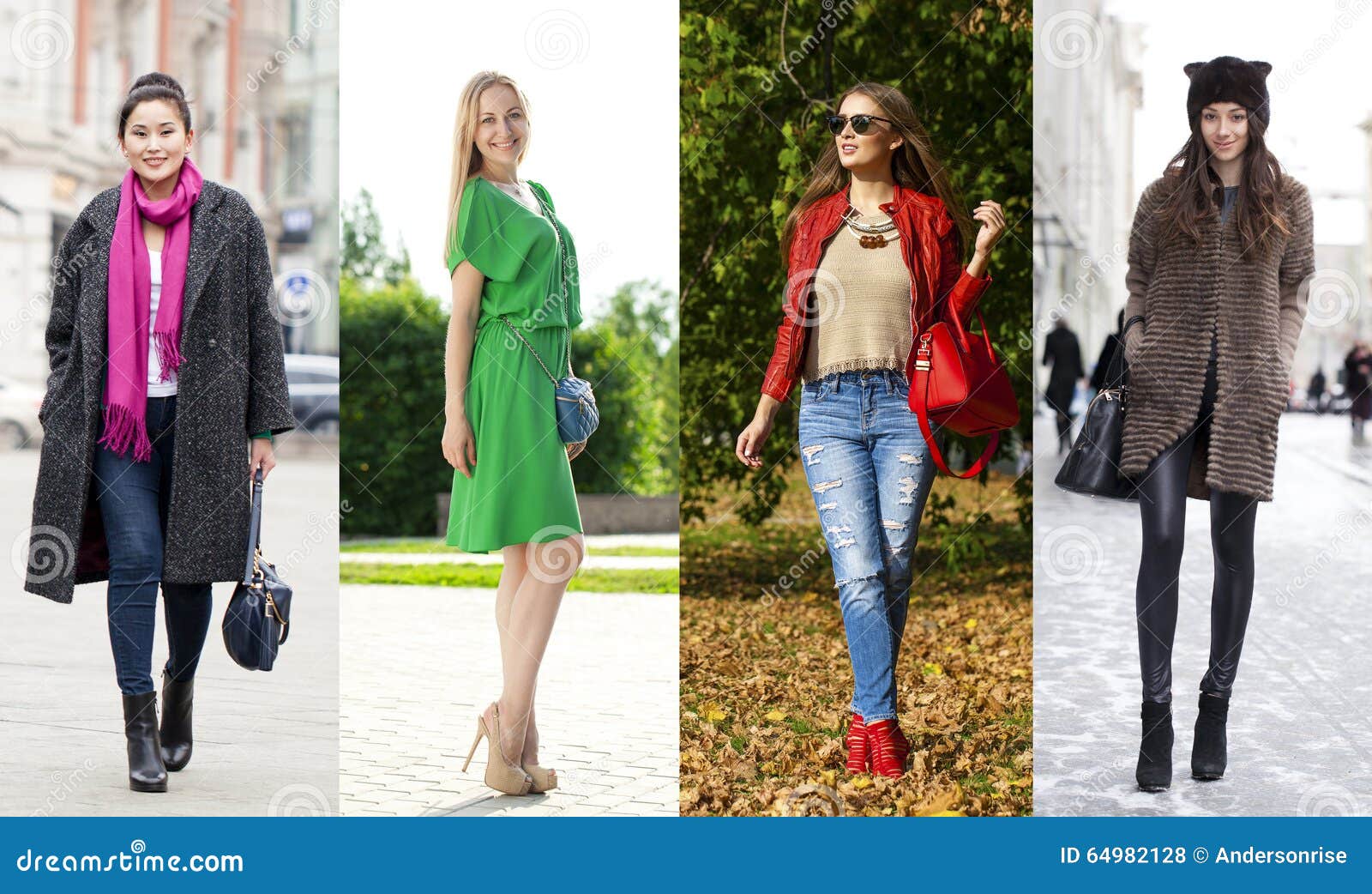 Collage of Four Different Models in Fashionable Clothes for the Stock ...