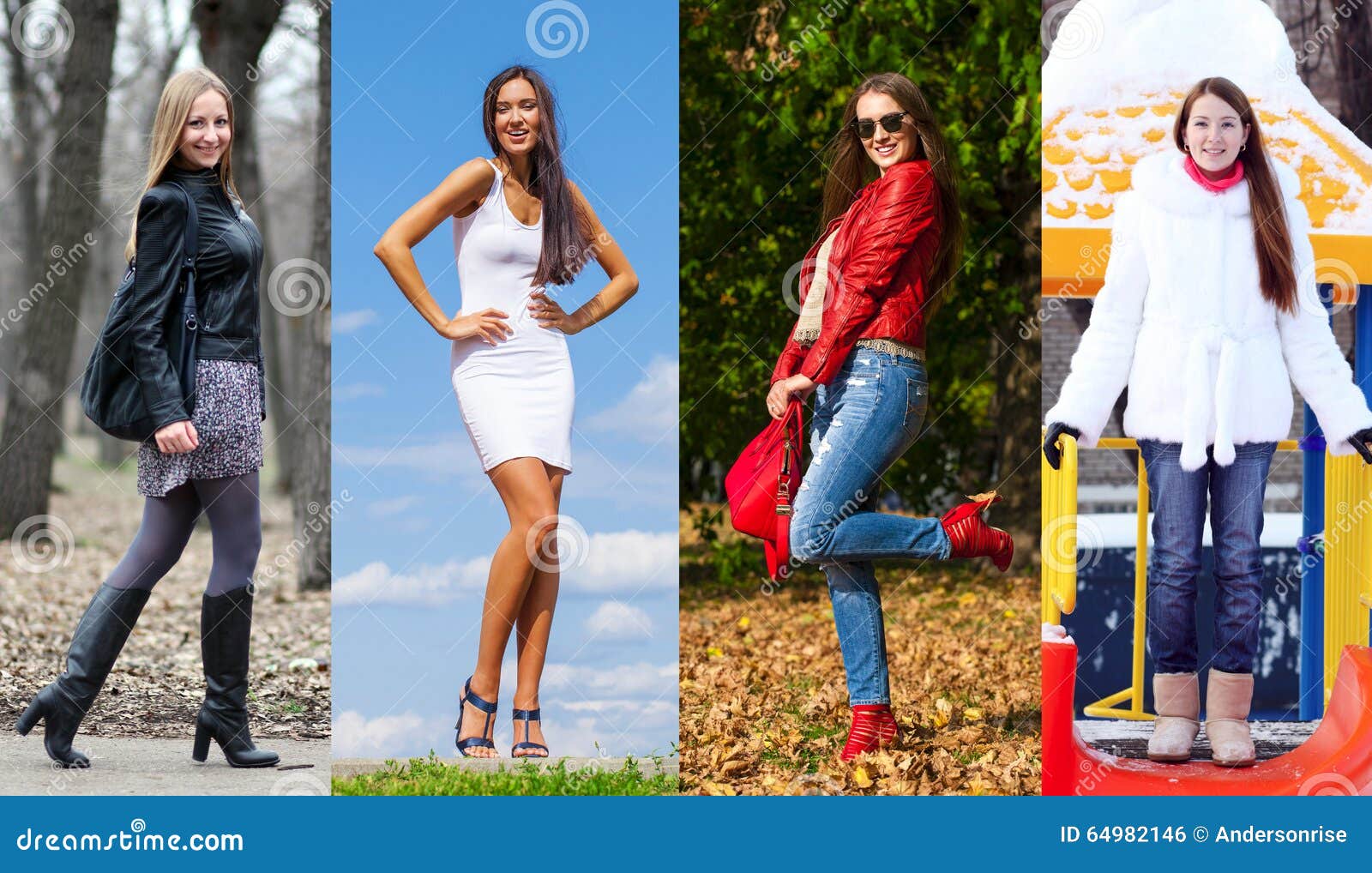 Collage of Four Different Models in Fashionable Clothes for the Stock ...
