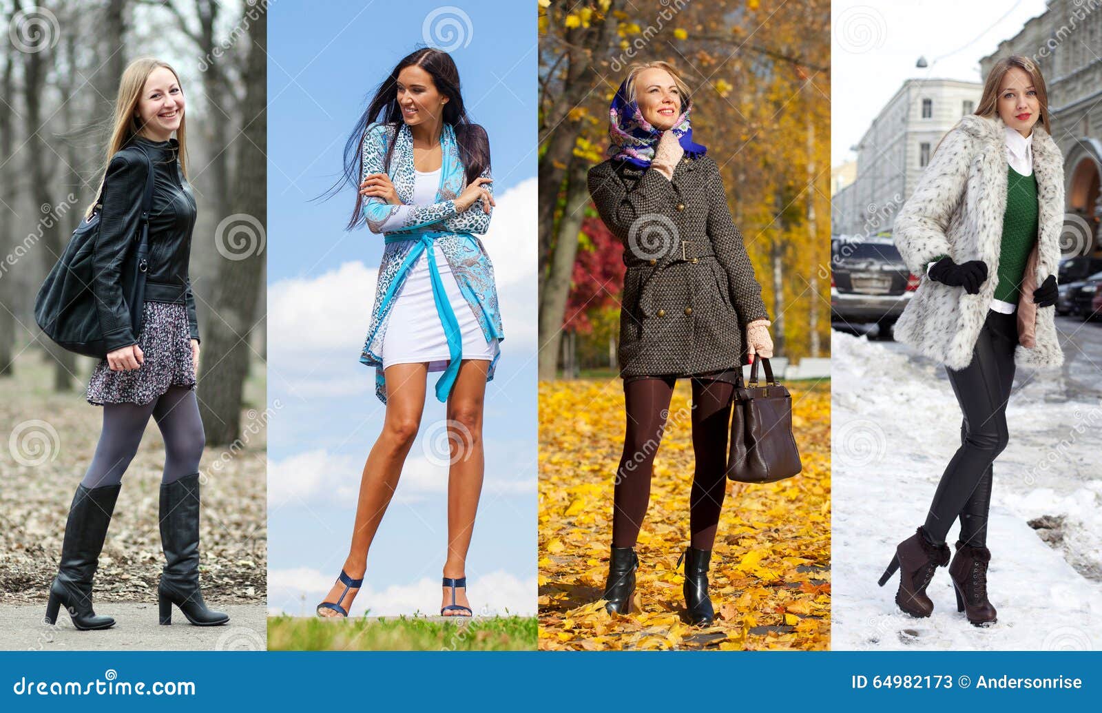 Collage of Four Different Models in Fashionable Clothes for the Stock ...
