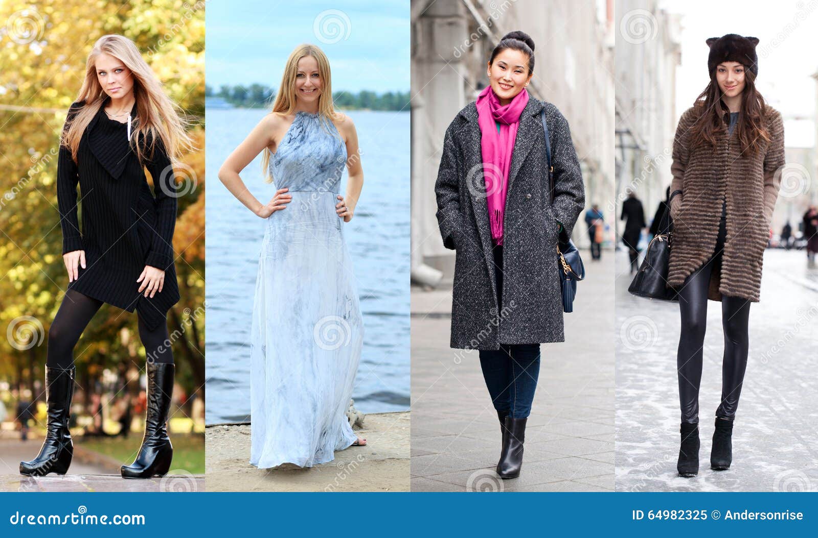 Collage of Four Different Models in Fashionable Clothes for the Stock ...