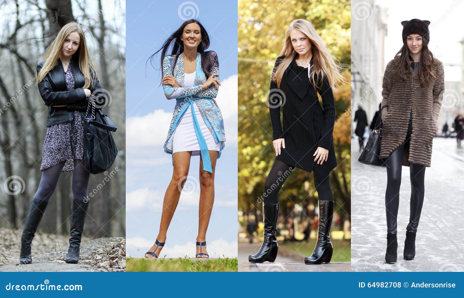 Collage of Four Different Models in Fashionable Clothes for the Stock ...