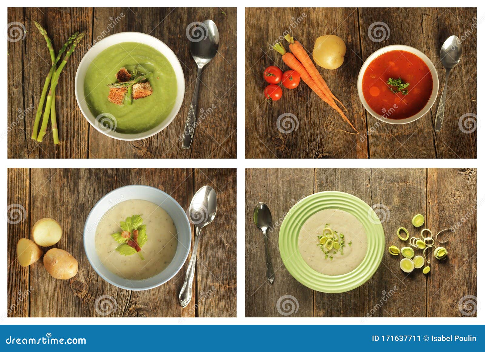 Collage of Four Different Soups Stock Image - Image of appetizer, pasta ...