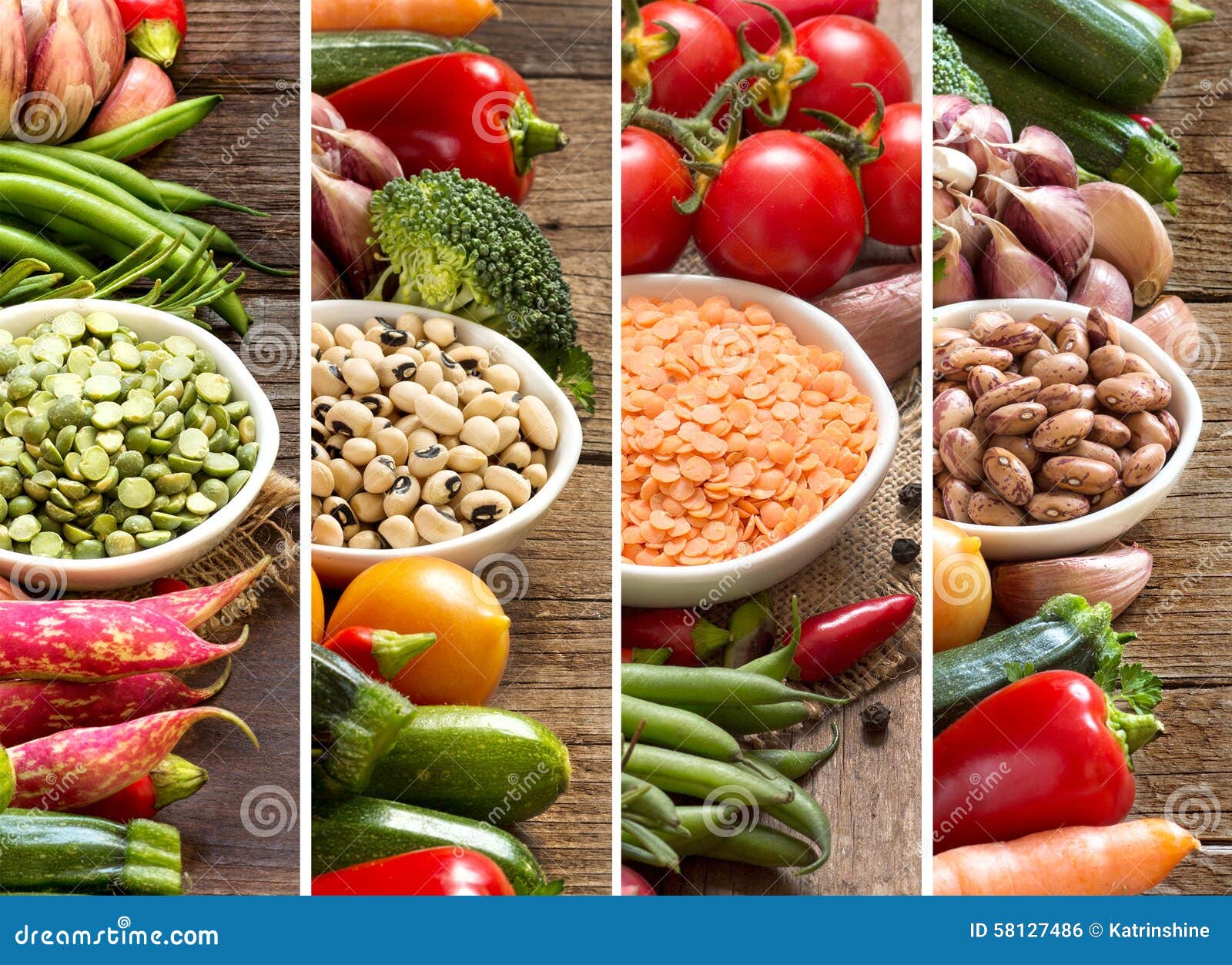 Collage of Four Legumes and Vegetables Stock Photo - Image of paprika ...
