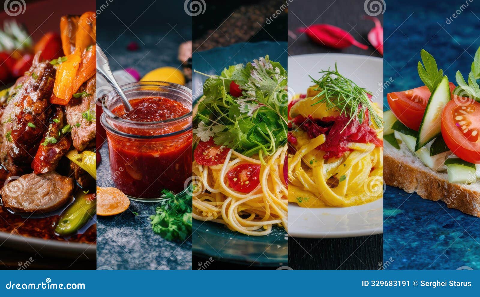 A Collage Of Four Pictures Showing Different Types Of Food, AI Royalty ...