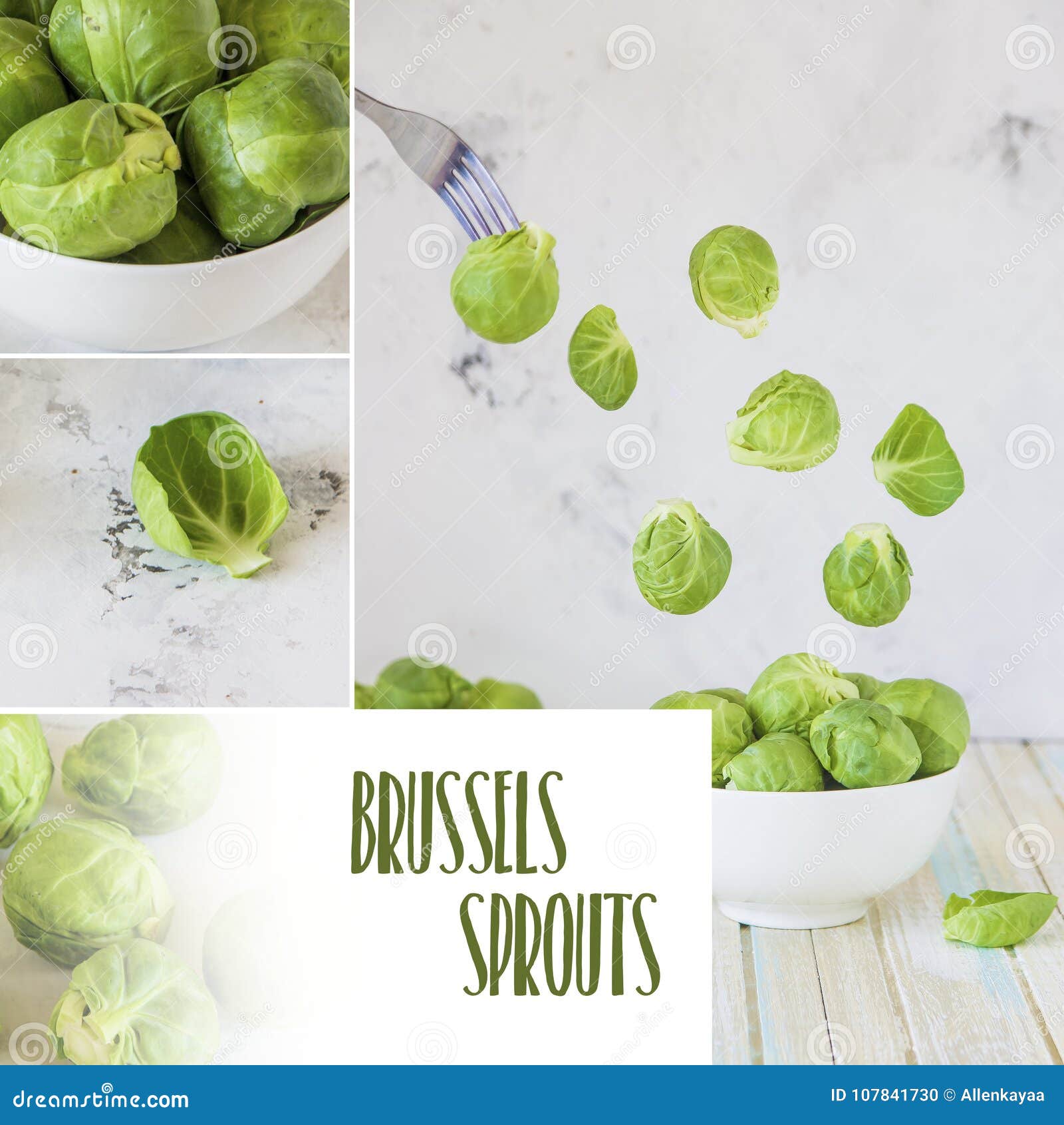 Collage with Fresh Brussels Sprouts with Text Stock Photo - Image of ...