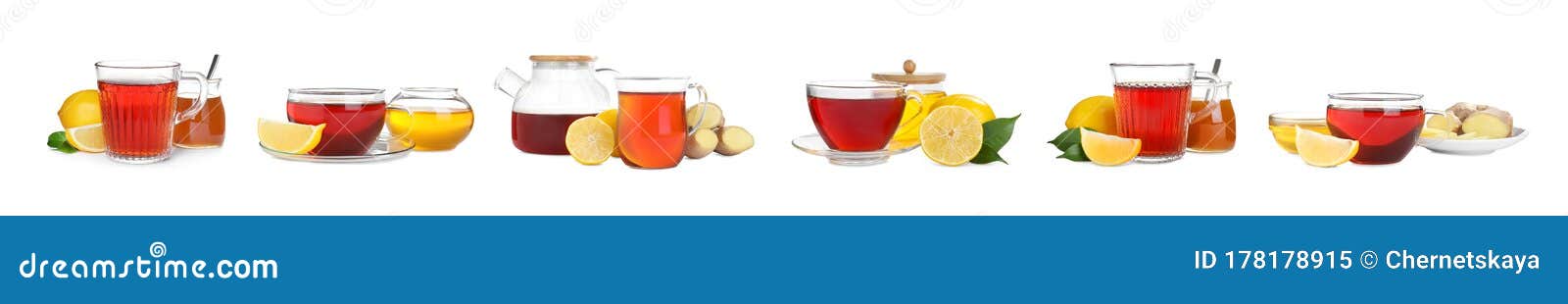 Collage of Fresh Tea with Honey on Background. Banner Design Stock ...