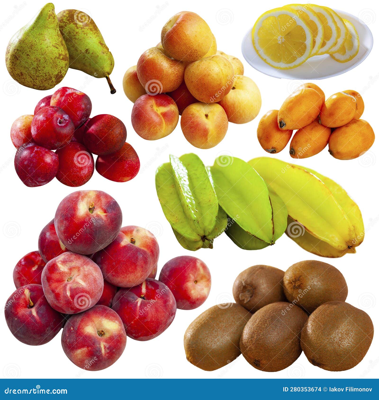 Collage with Fruits on White Background Stock Photo - Image of tropical ...