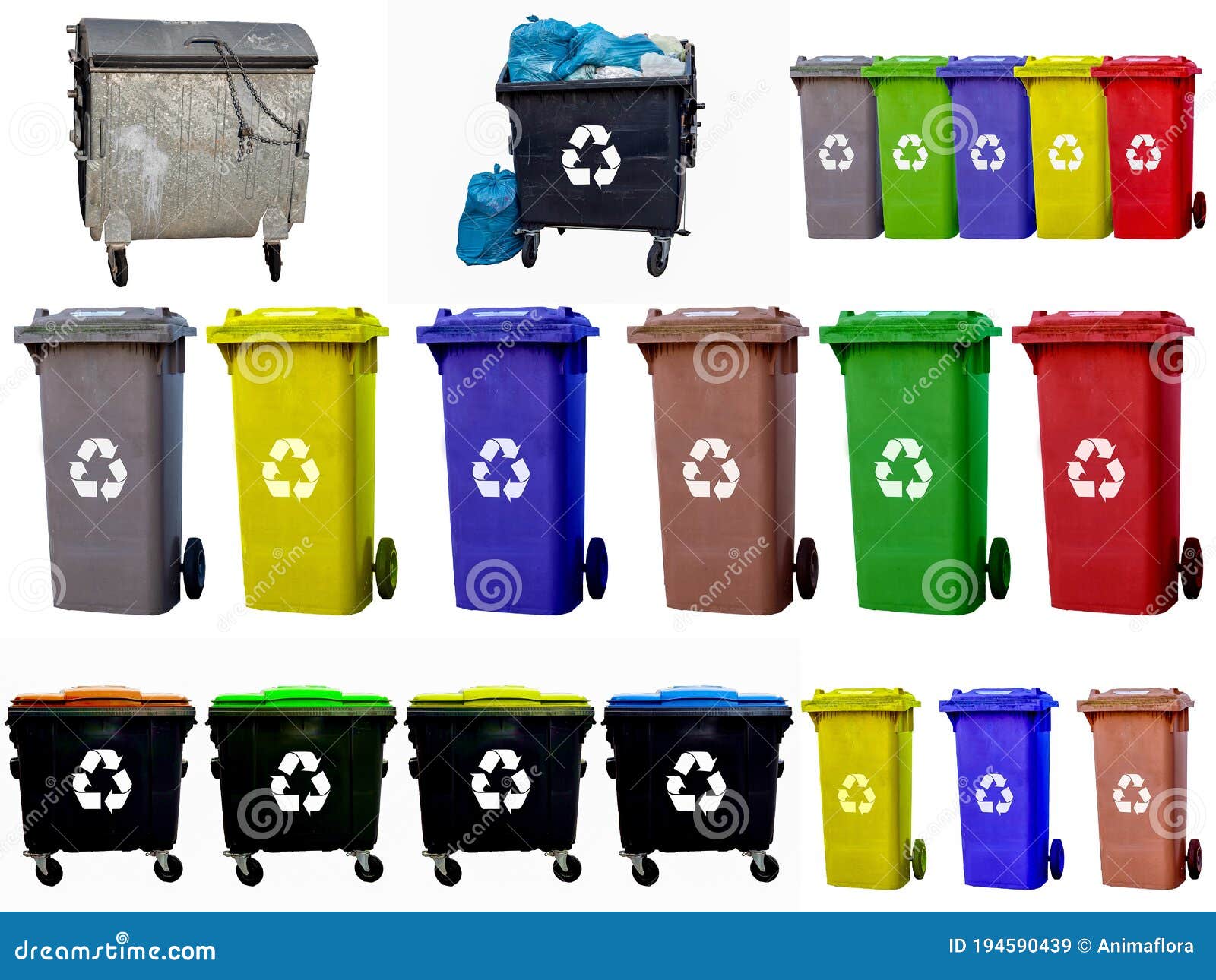 Collage Garbage Cans of Different Colors Stock Image - Image of organic ...