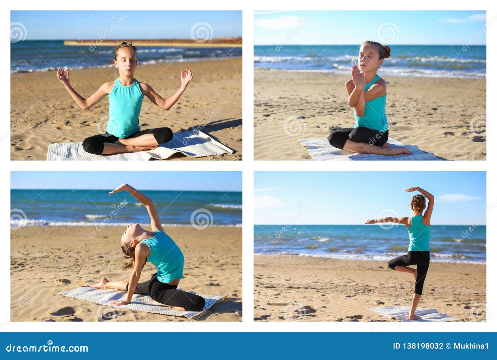 Collage Of Two: Yoga Students Showing Different Yoga Poses Stock ...