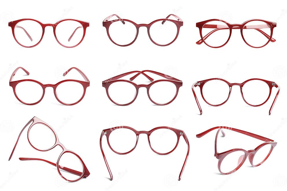 Collage with Glasses Isolated on White, Different Sides Stock Image ...