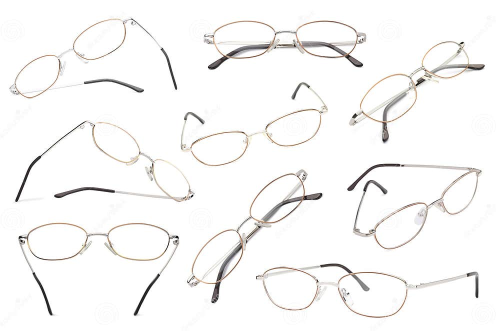Collage with Glasses Isolated on White, Different Sides Stock Photo ...