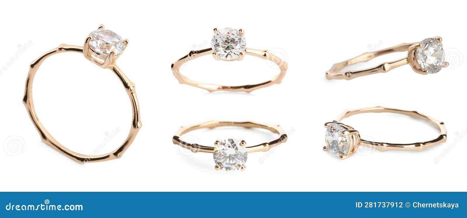 Collage with Golden Ring on White, Different Sides Stock Photo - Image ...