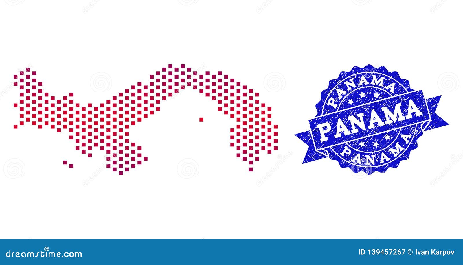 Collage of Gradiented Dotted Map of Panama and Grunged Stamp Stock ...