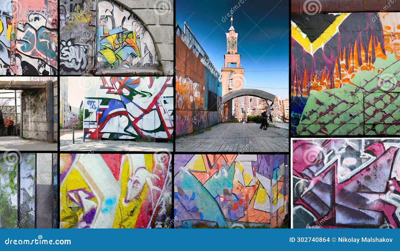 Collage of Graffiti in a Big City. Stock Photo - Image of blue ...