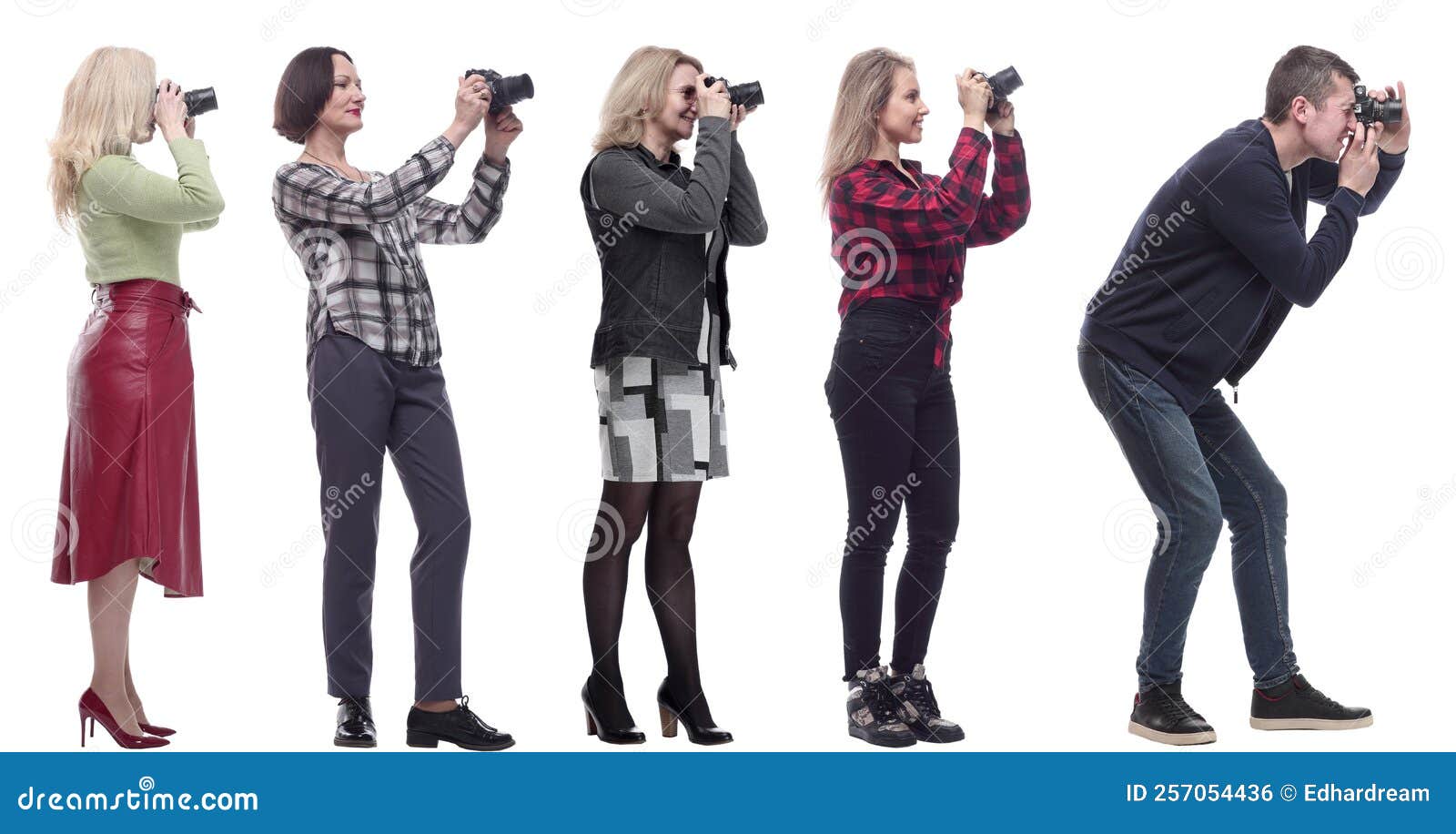 Collage of Group of Photographers in Profile Isolated Stock Photo ...